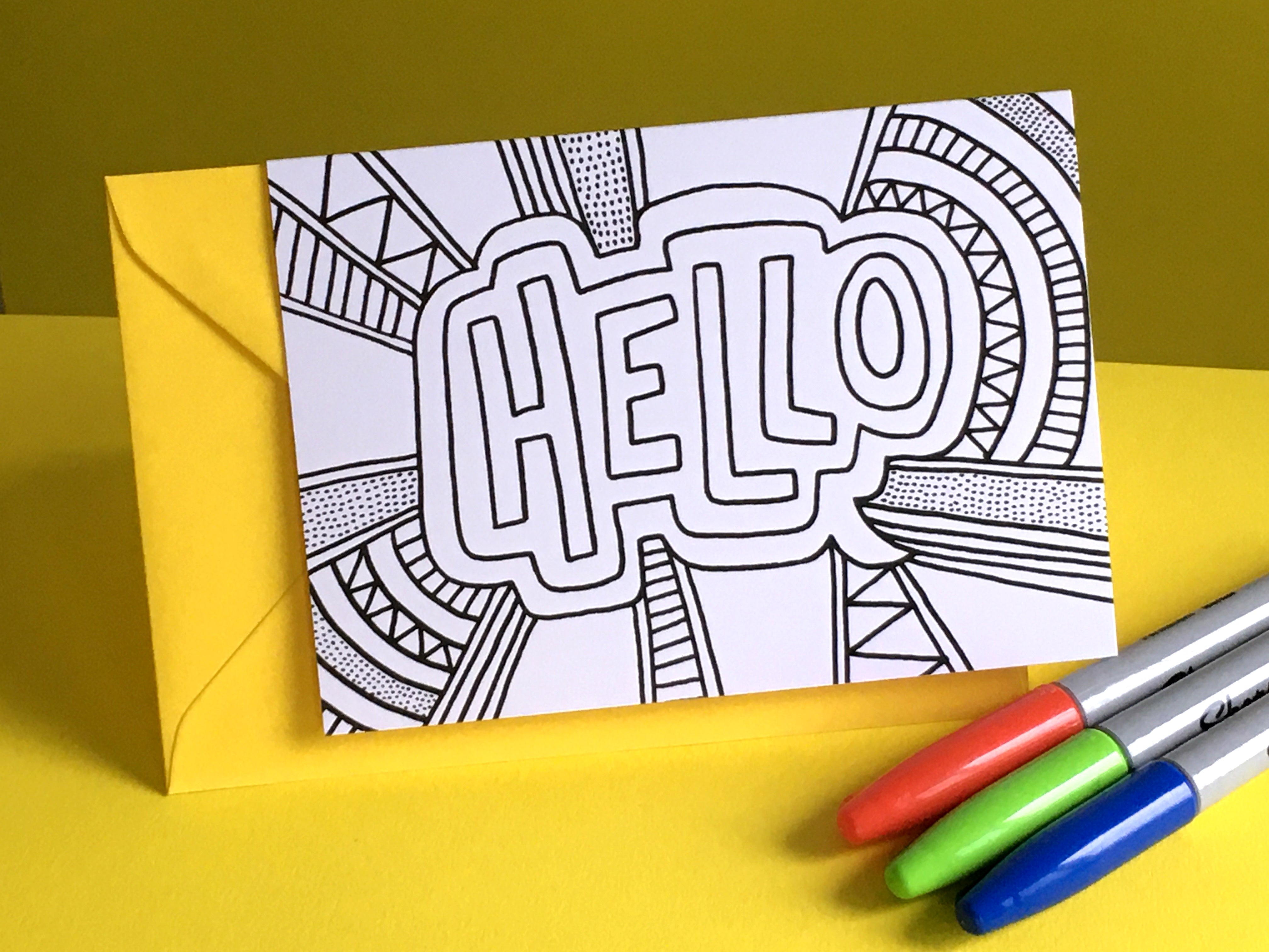 HELLO – Colouring In Greeting Card – HandyStudioUK